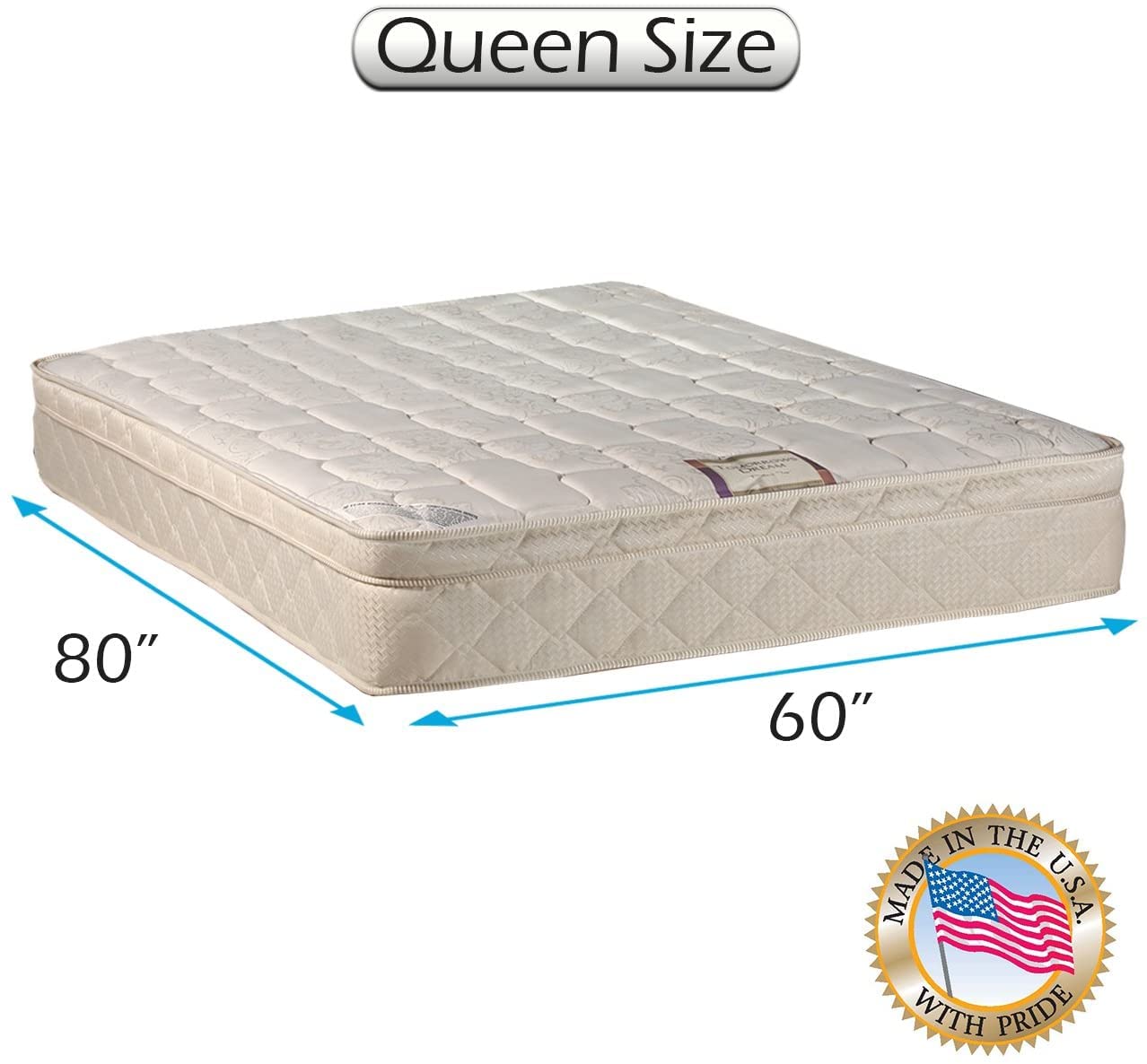 Dream Solutions USA DS Solutions USA Medium Soft Innerspring Mattress Only with Mattress Cover Protector - Good for Your Back, Fully Assembled, Orthopedic (Queen 60"x80"x10")
