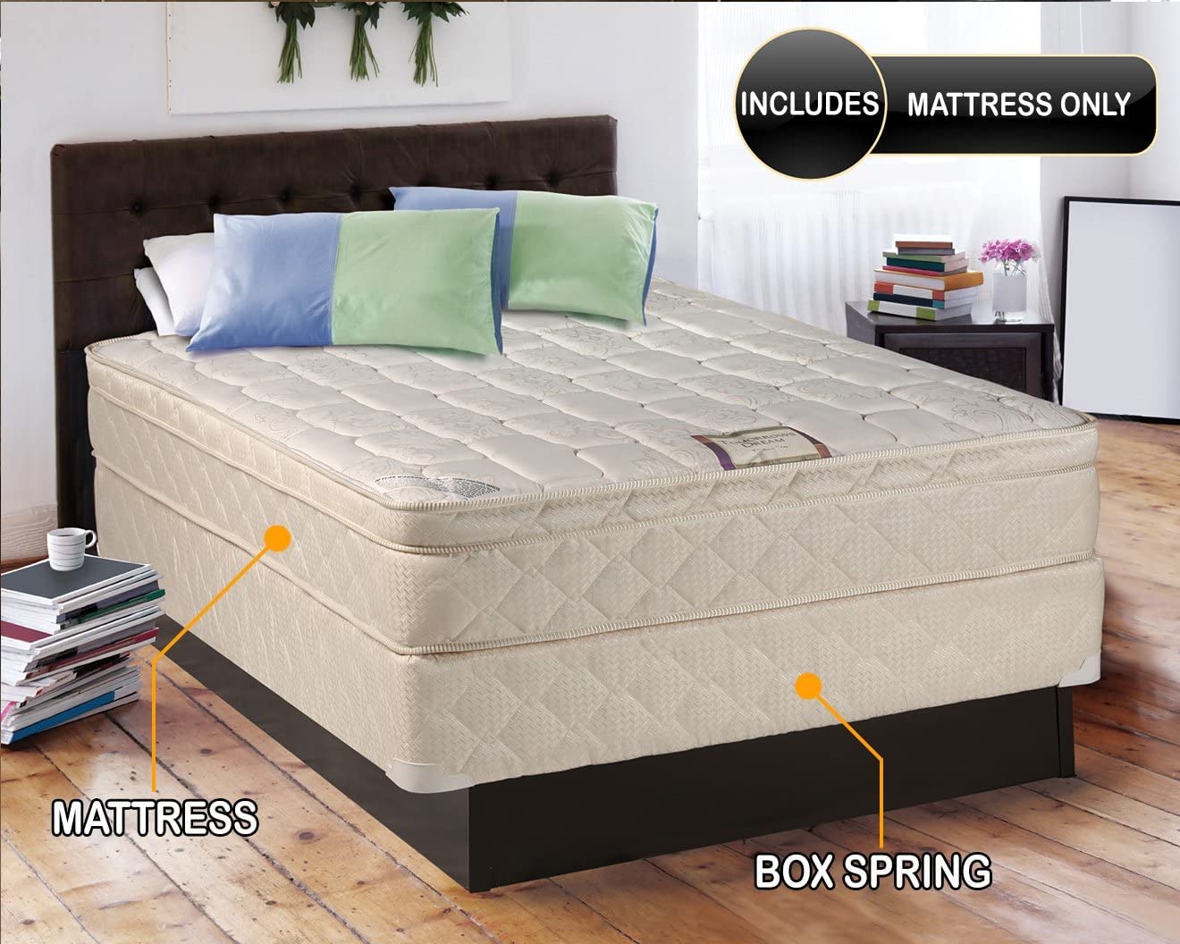 Dream Solutions USA DS Solutions USA Medium Soft Innerspring Mattress Only with Mattress Cover Protector - Good for Your Back, Fully Assembled, Orthopedic (Queen 60"x80"x10")
