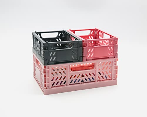Chloe Emily & Co Stylish Stackable Storage Bins | Sets Plastic Sturdy Foldable Storage Crates for Office, Pantry, Bathroom & Kitchen Organization | Set of 4 (Extra Small, Black/Brown), X-Small