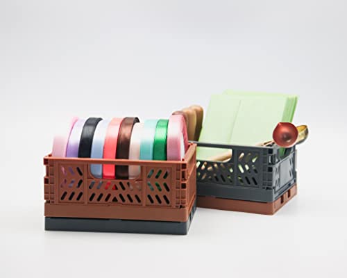 Chloe Emily & Co Stylish Stackable Storage Bins | Sets Plastic Sturdy Foldable Storage Crates for Office, Pantry, Bathroom & Kitchen Organization | Set of 4 (Extra Small, Black/Brown), X-Small