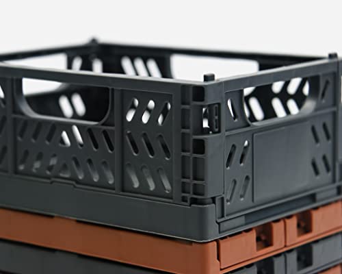 Chloe Emily & Co Stylish Stackable Storage Bins | Sets Plastic Sturdy Foldable Storage Crates for Office, Pantry, Bathroom & Kitchen Organization | Set of 4 (Extra Small, Black/Brown), X-Small