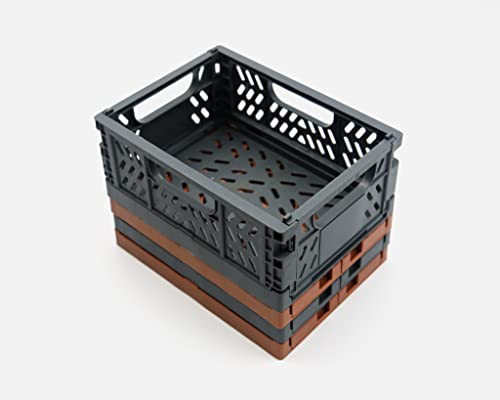 Chloe Emily & Co Stylish Stackable Storage Bins | Sets Plastic Sturdy Foldable Storage Crates for Office, Pantry, Bathroom & Kitchen Organization | Set of 4 (Extra Small, Black/Brown), X-Small