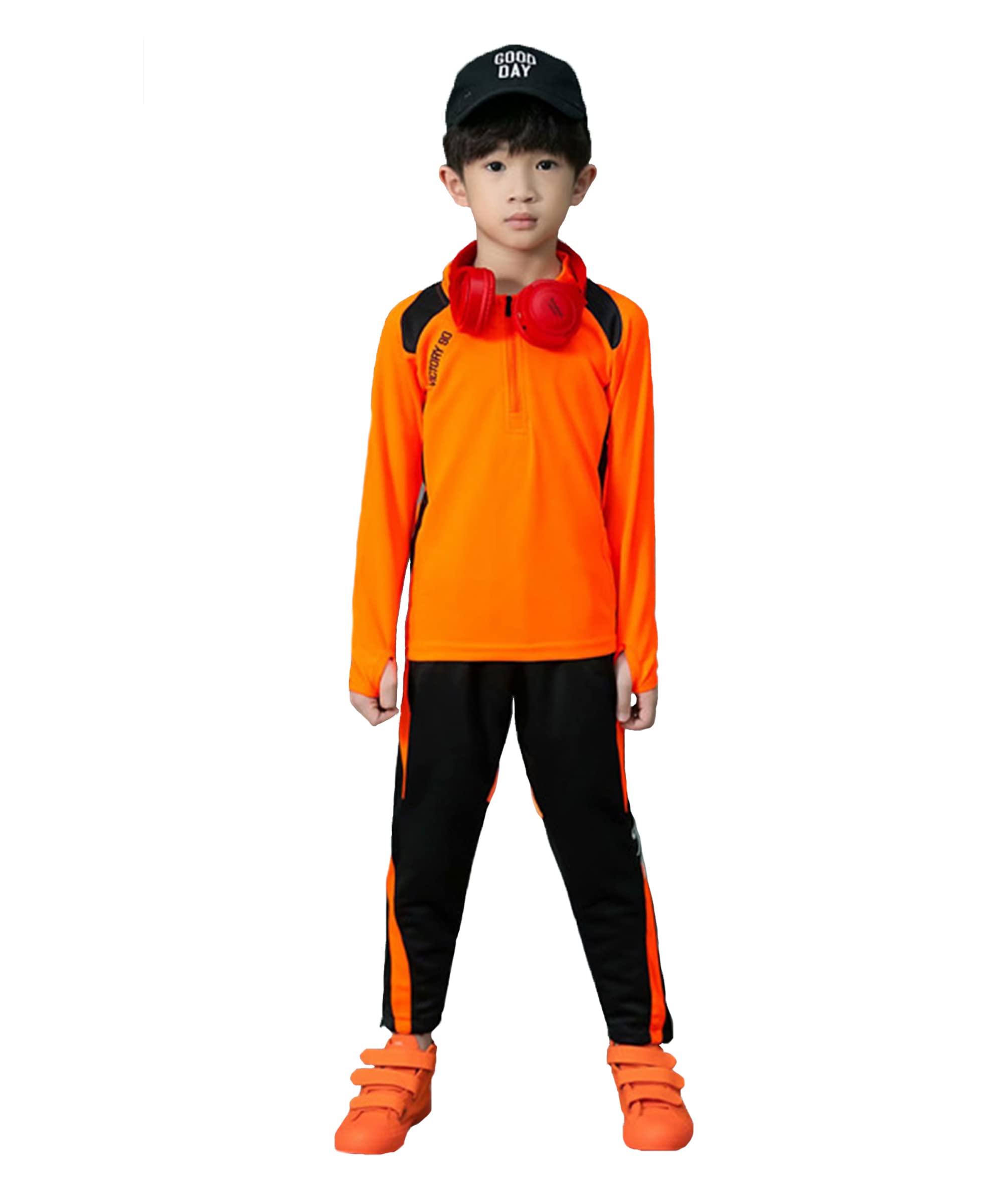 Hiheart Boys Quick Dry Long Sleeve Jogger Set 2 Piece Athletic Tracksuit Orange 6-7