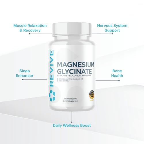 Revive MD Pure Magnesium Glycinate Capsules 200mg High Absorption Supplement for Relaxation & Stress Relief - Organic Memory & Sleep Support Pills for Strong Bones, Normal Nerve & Muscle Function