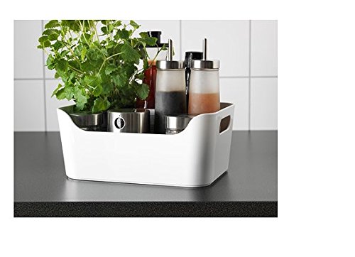 Pantry Organization And Storage Baskets, Open Storage Box Under Sink Organizers,Kitchen Cabinet and Pantry Storage Organizer Bin - two cut-out handles that make 9.4 x 6.7 x 4.3 Inches (White)