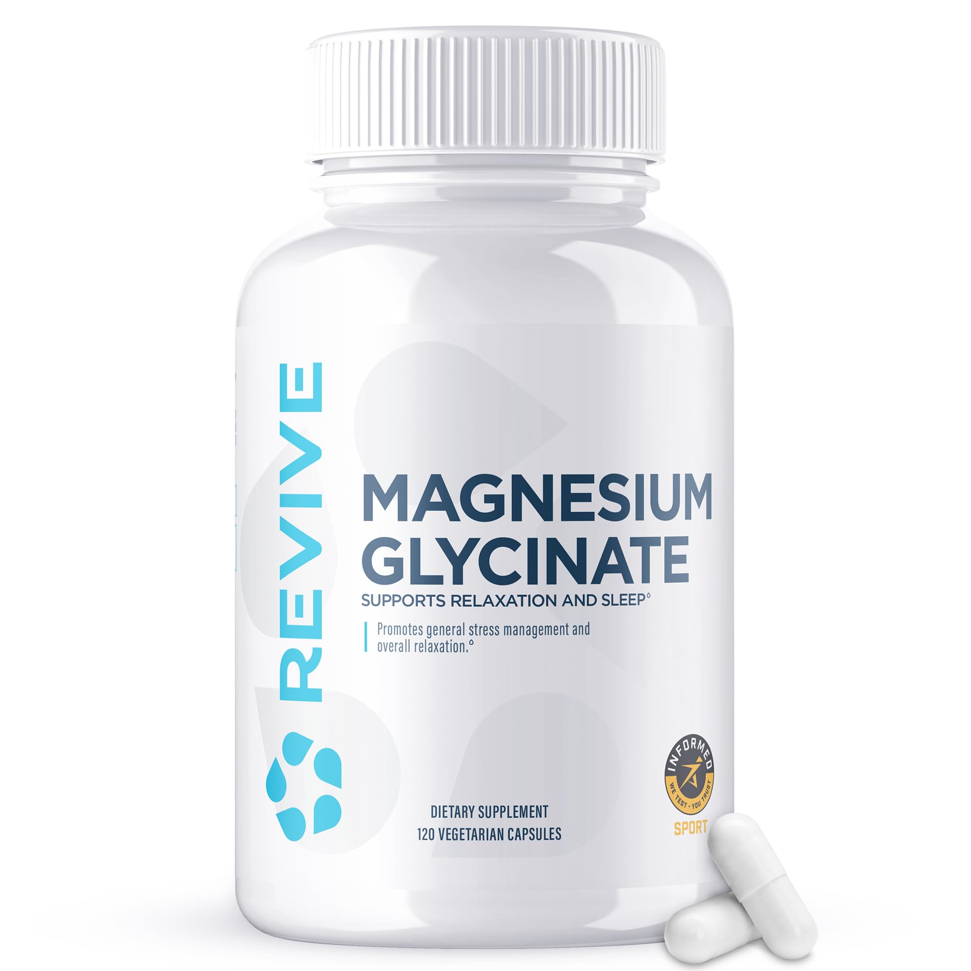 Revive MD Pure Magnesium Glycinate Capsules 200mg High Absorption Supplement for Relaxation & Stress Relief - Organic Memory & Sleep Support Pills for Strong Bones, Normal Nerve & Muscle Function