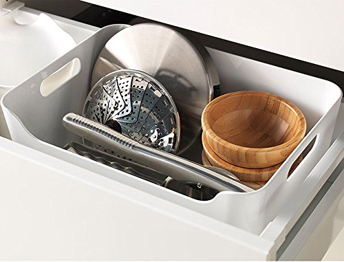 Pantry Organization And Storage Baskets, Open Storage Box Under Sink Organizers,Kitchen Cabinet and Pantry Storage Organizer Bin - two cut-out handles that make 9.4 x 6.7 x 4.3 Inches (White)