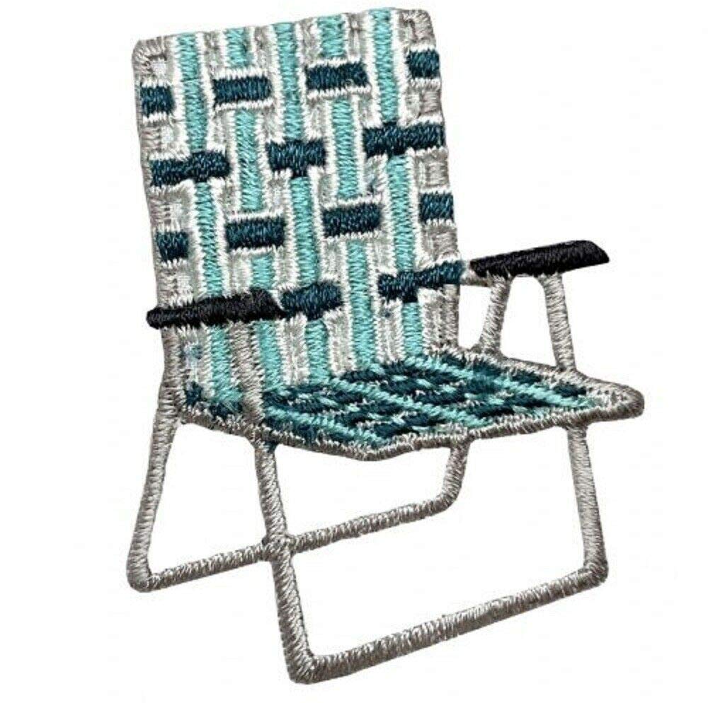 Lawn Chair Iron on Applique Patch, Camping Webbed Seat Badge 2" for Hats, Shirts, Shoes, Jeans, Jacket
