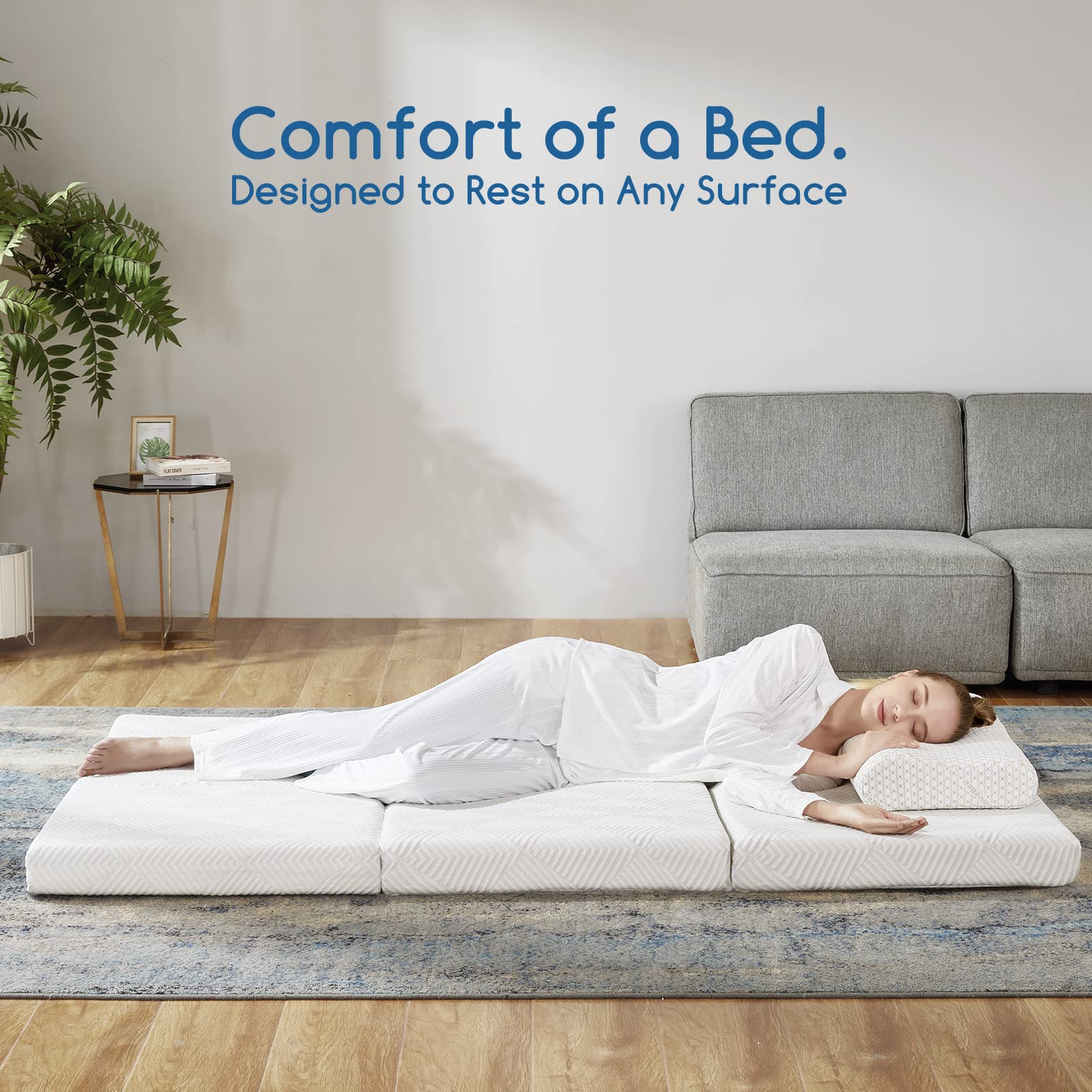 MyAnts Folding Mattress - 4 inch Portable Tri-Fold Cooling-Gel Memory Foam Foldable Mattress Topper with Washable Soft Cover Non-Slip Bottom, Camping Mattress Floor Guest Bed, 75" x 54" Full Size