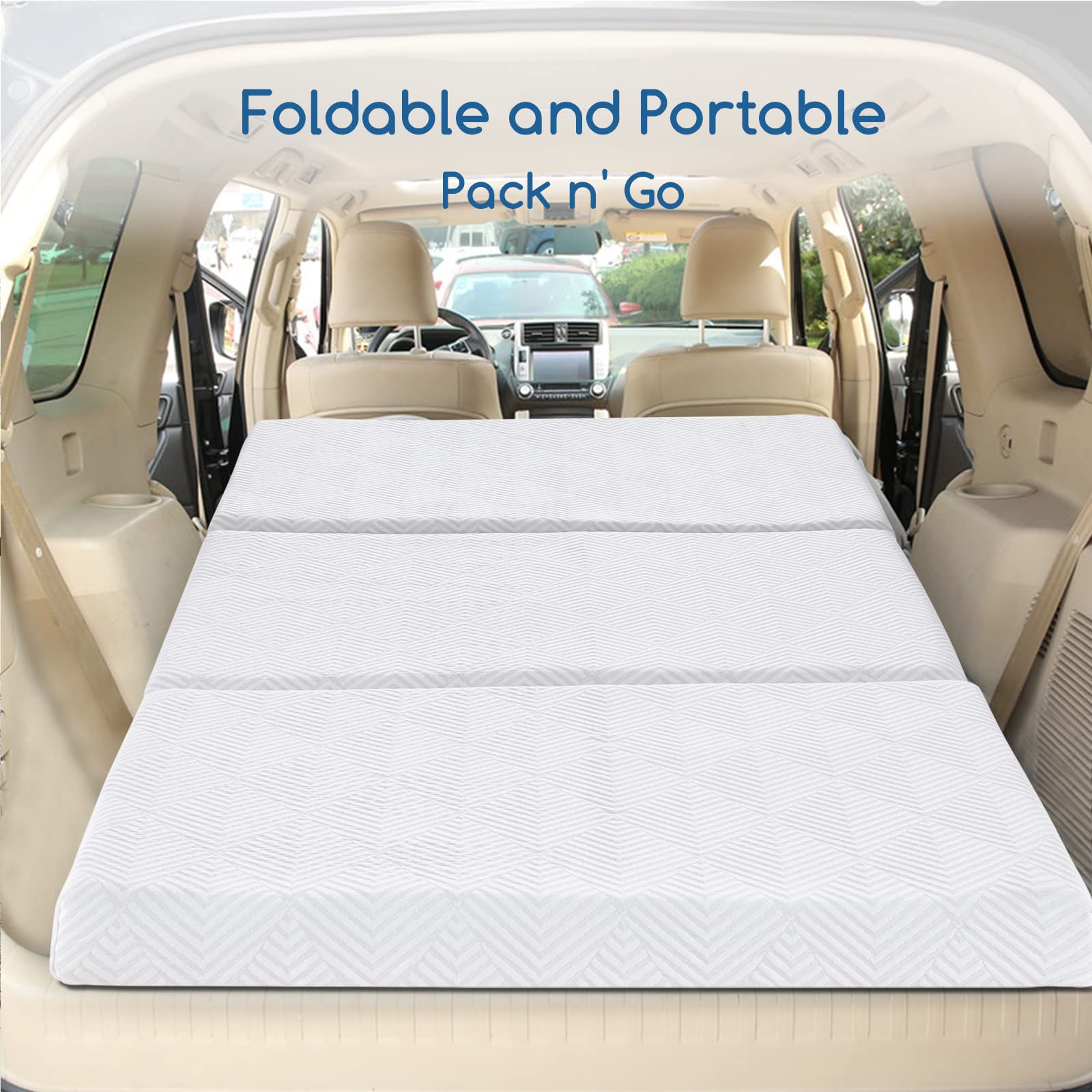 MyAnts Folding Mattress - 4 inch Portable Tri-Fold Cooling-Gel Memory Foam Foldable Mattress Topper with Washable Soft Cover Non-Slip Bottom, Camping Mattress Floor Guest Bed, 75" x 54" Full Size