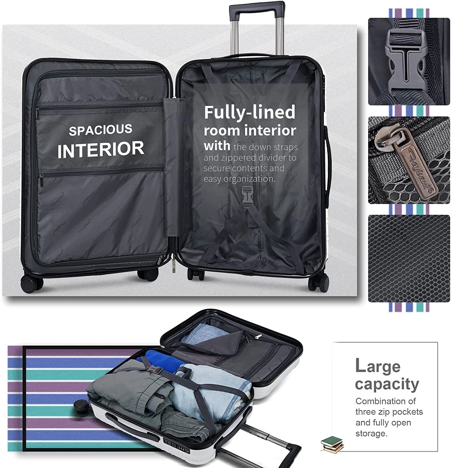 Hard Case Luggage 2 Piece Sets Carry On Luggage Lightweight With Spinner Wheels Rolling Suitcase 22x14x9 Airline Approved PC+ABS TSA Lock Hardshell Travel Carry On Hardside 14/20 Inch 2PCS,White