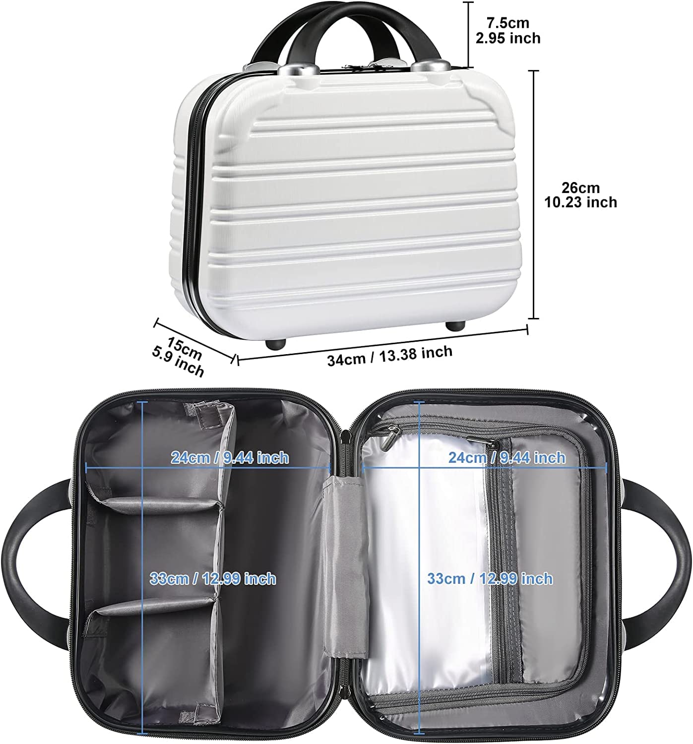 Hard Case Luggage 2 Piece Sets Carry On Luggage Lightweight With Spinner Wheels Rolling Suitcase 22x14x9 Airline Approved PC+ABS TSA Lock Hardshell Travel Carry On Hardside 14/20 Inch 2PCS,White