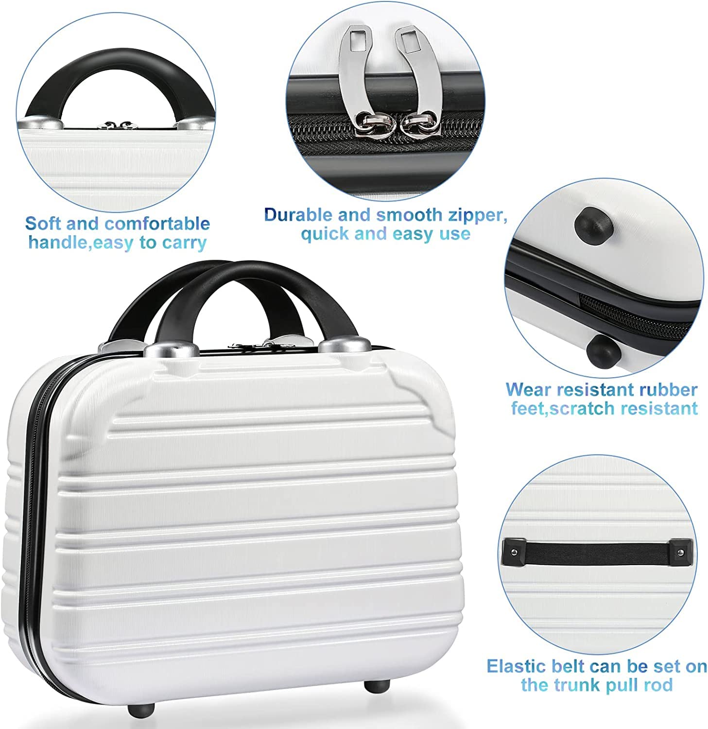 Hard Case Luggage 2 Piece Sets Carry On Luggage Lightweight With Spinner Wheels Rolling Suitcase 22x14x9 Airline Approved PC+ABS TSA Lock Hardshell Travel Carry On Hardside 14/20 Inch 2PCS,White
