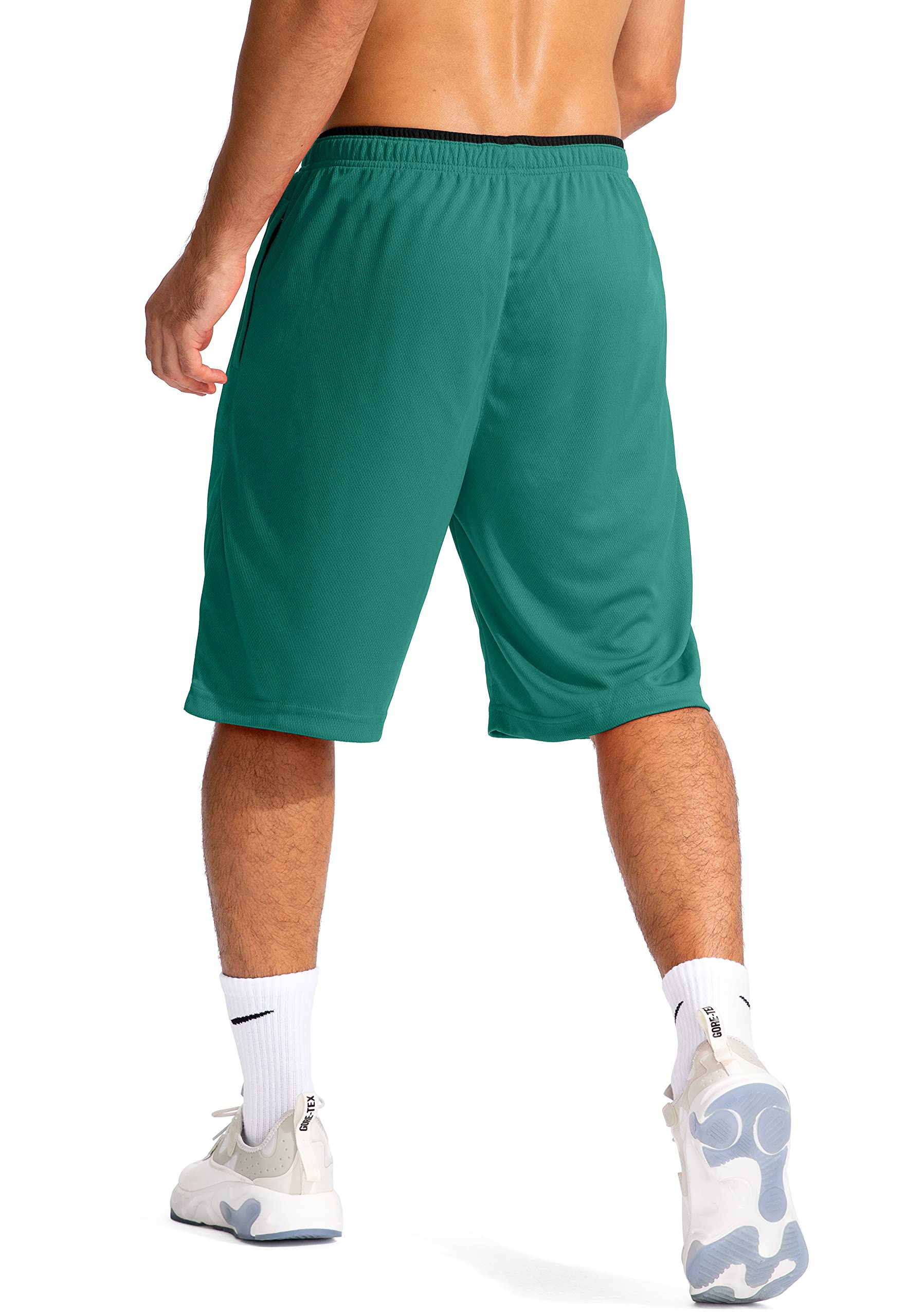 Men's Basketball Shorts with Zipper Pockets Lightweight Quick Dry 11" Long Shorts for Men Athletic Gym(Green,XL)