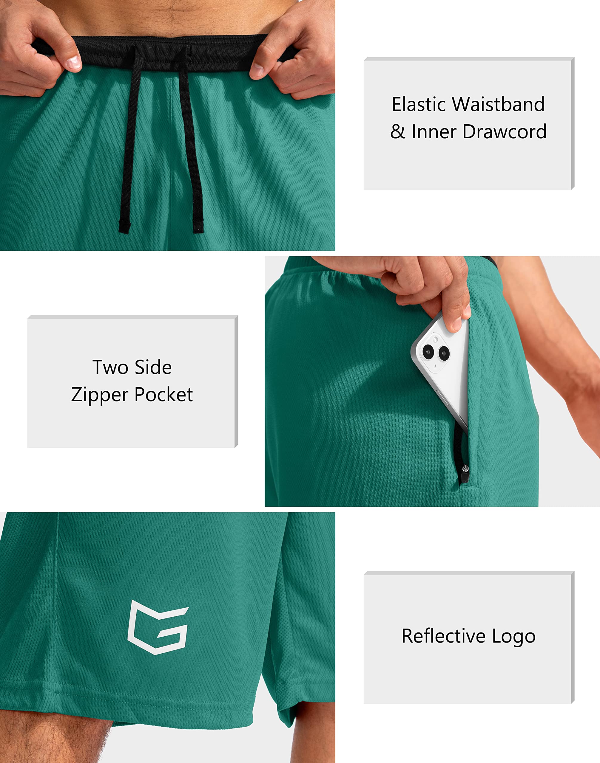 Men's Basketball Shorts with Zipper Pockets Lightweight Quick Dry 11" Long Shorts for Men Athletic Gym(Green,XL)