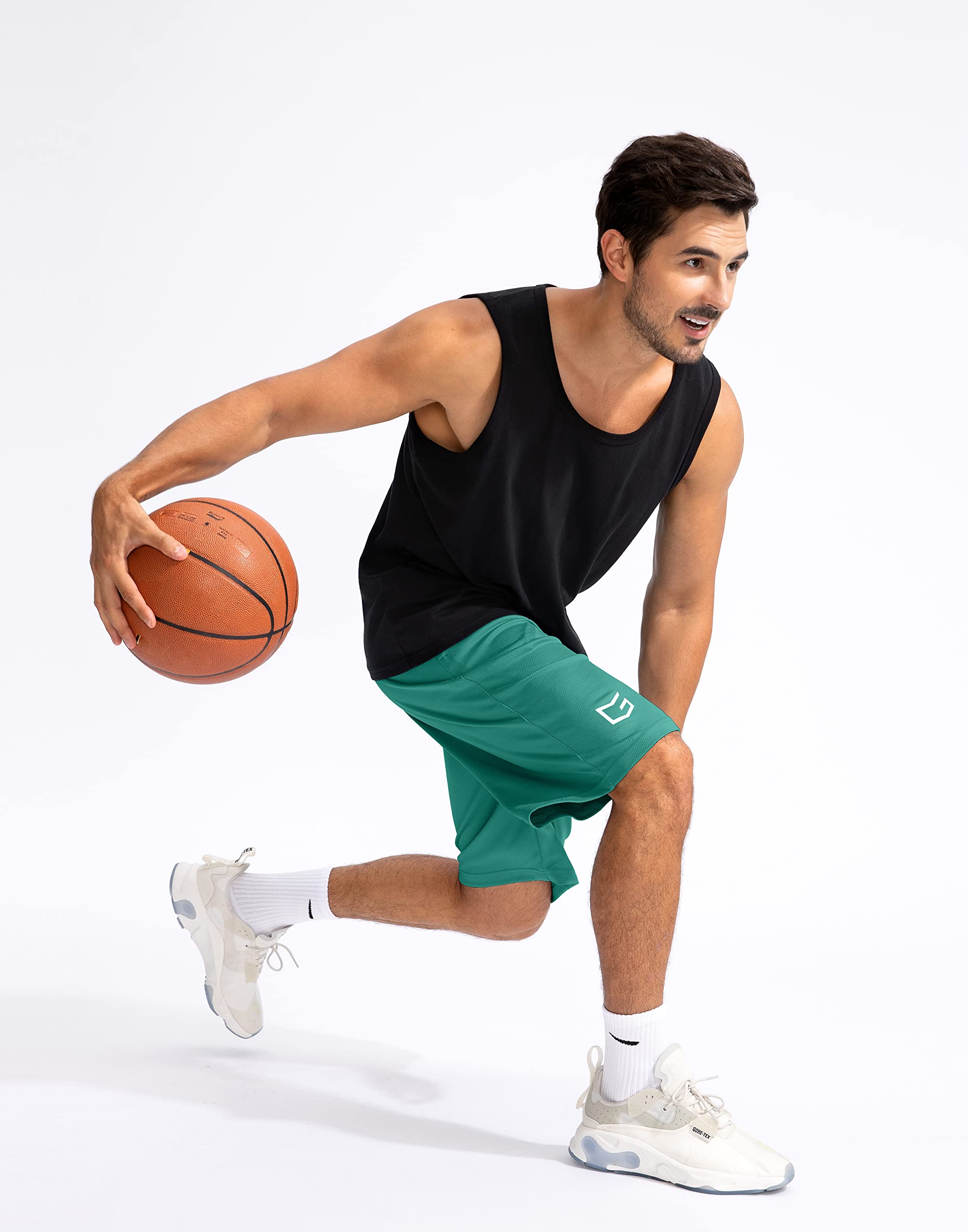 Men's Basketball Shorts with Zipper Pockets Lightweight Quick Dry 11" Long Shorts for Men Athletic Gym(Green,XL)
