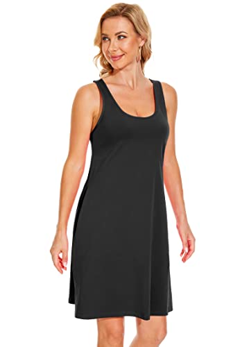 Pafnny Slip Dress for Women Cotton Sleepwear with Padded Bra Casual Summer Beach Loungewear Black