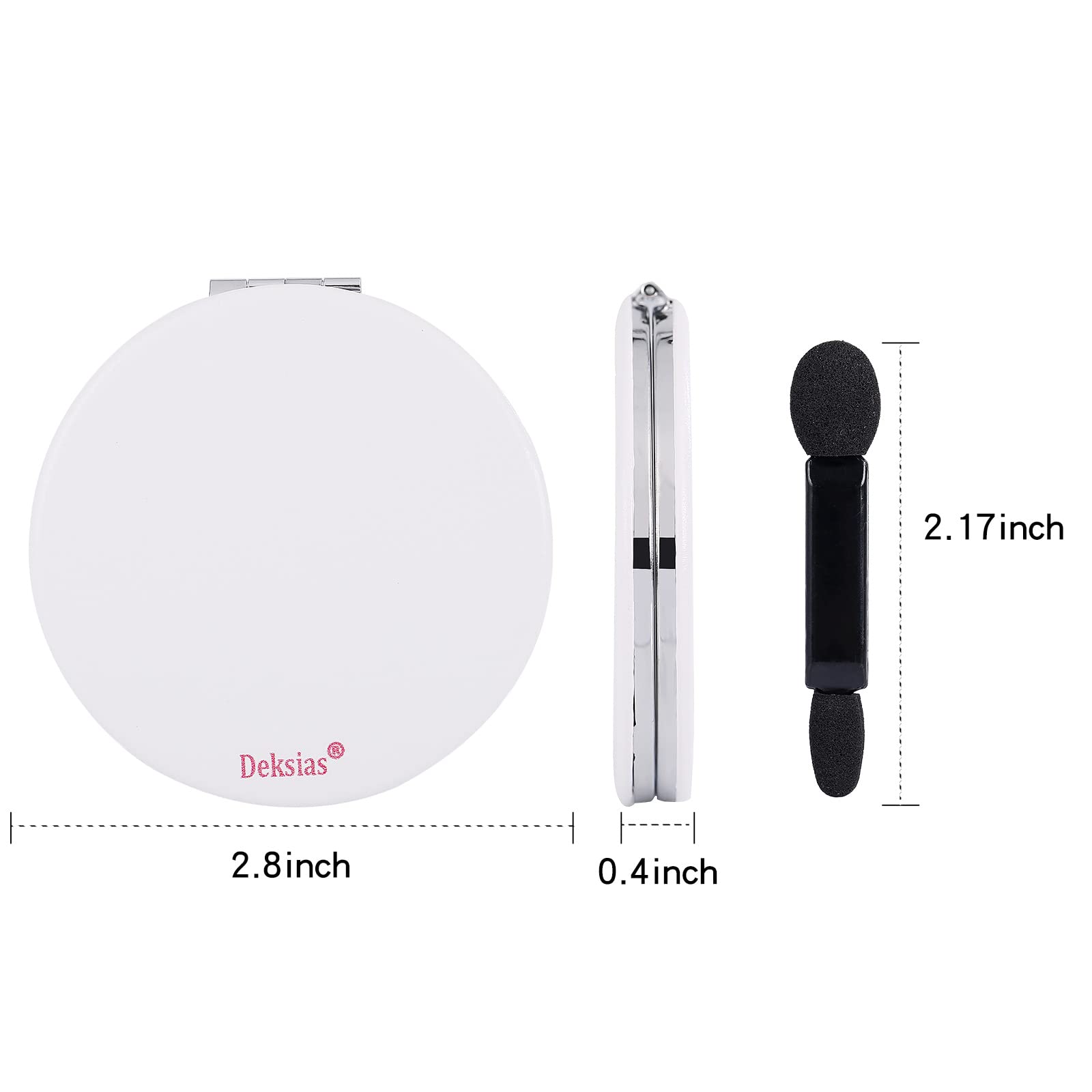 Deksias 2X Times Mirror in Pocket Magnify Round 2 Side Make up Compact Pu Folding Collapsible Mirrors with Extra 20PCS Eyeshadow Sponge Brush