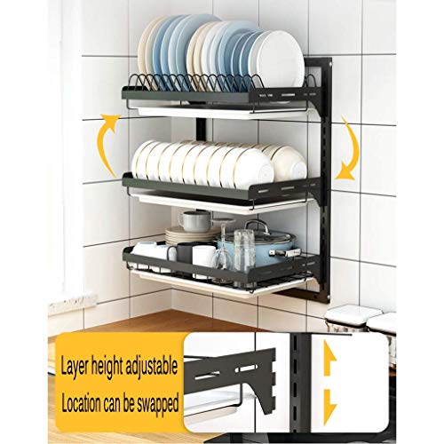 FEHUN Sinks,3-Layer Wall-Mounted Dish Drying Rack,Kitchen Rack,201 Stainless Steel Kitchen Dish Rack Drain Rack with Drain Tray
