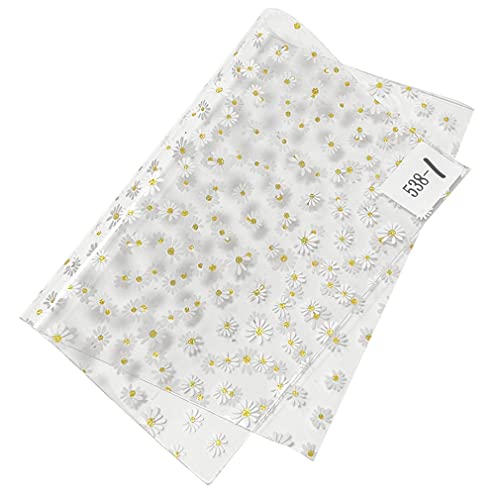 12" x 53" Transparent PVC Jelly Faux Leather Roll Small Daisy Printed Waterproof Vinyl Crafts Fabric for DIY Handbags Cosmetic Bag Makeup Bag Making