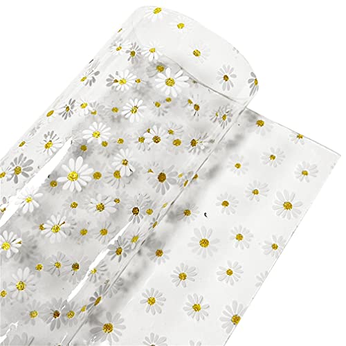 12" x 53" Transparent PVC Jelly Faux Leather Roll Small Daisy Printed Waterproof Vinyl Crafts Fabric for DIY Handbags Cosmetic Bag Makeup Bag Making