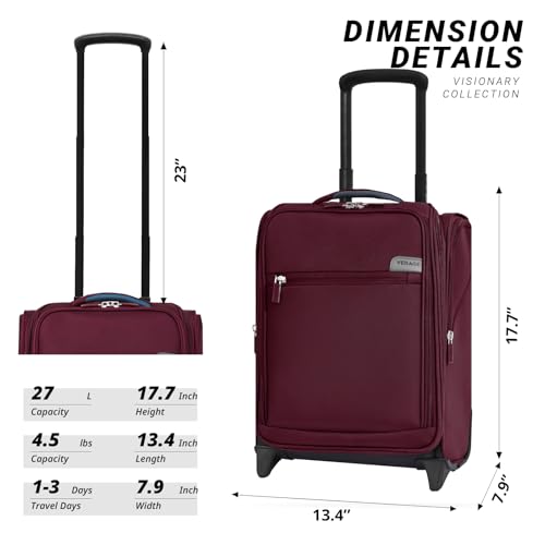 Verage Carry On Underseat Luggage with Wheels & USB Port, 16 Inch Wheeled Spinner Bag Carry-on Luggages for Airlines, Lightweight Suitcase Men Women, Pilots and Crew(16-Inch Rolling Underseat)
