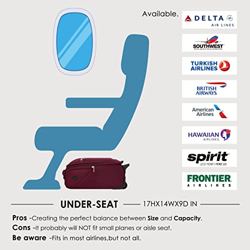 Verage Carry On Underseat Luggage with Wheels & USB Port, 16 Inch Wheeled Spinner Bag Carry-on Luggages for Airlines, Lightweight Suitcase Men Women, Pilots and Crew(16-Inch Rolling Underseat)