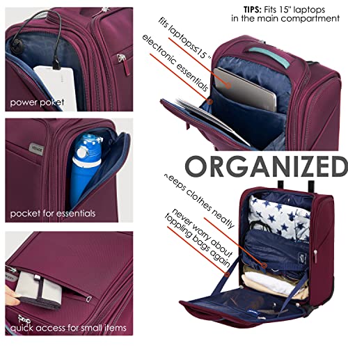 Verage Carry On Underseat Luggage with Wheels & USB Port, 16 Inch Wheeled Spinner Bag Carry-on Luggages for Airlines, Lightweight Suitcase Men Women, Pilots and Crew(16-Inch Rolling Underseat)