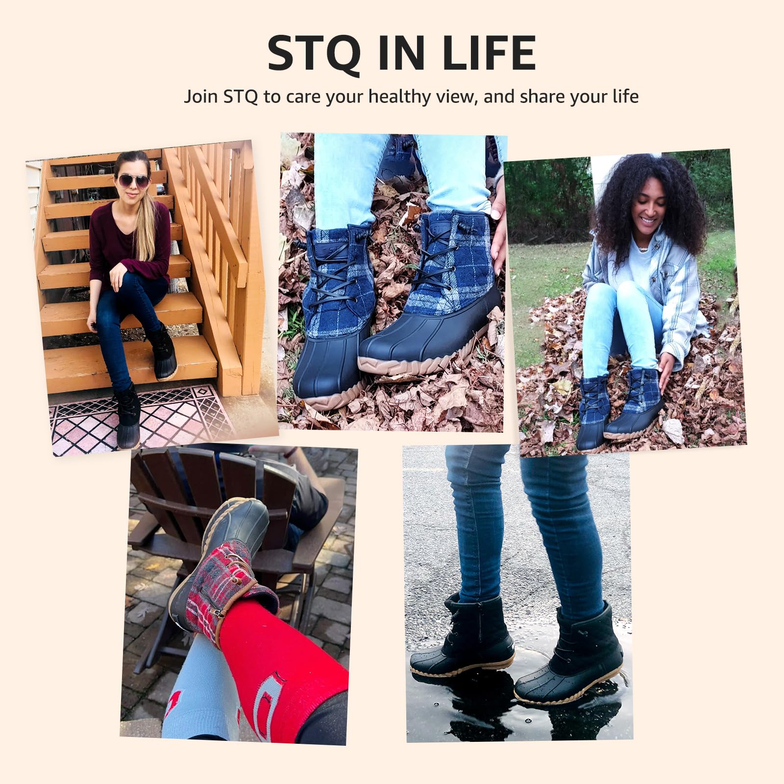 STQ Duck Boots Women Side Zipper Lace Up Insulated Waterproof Winter Ankle Snow Booties MULTI/PLAID 6 US