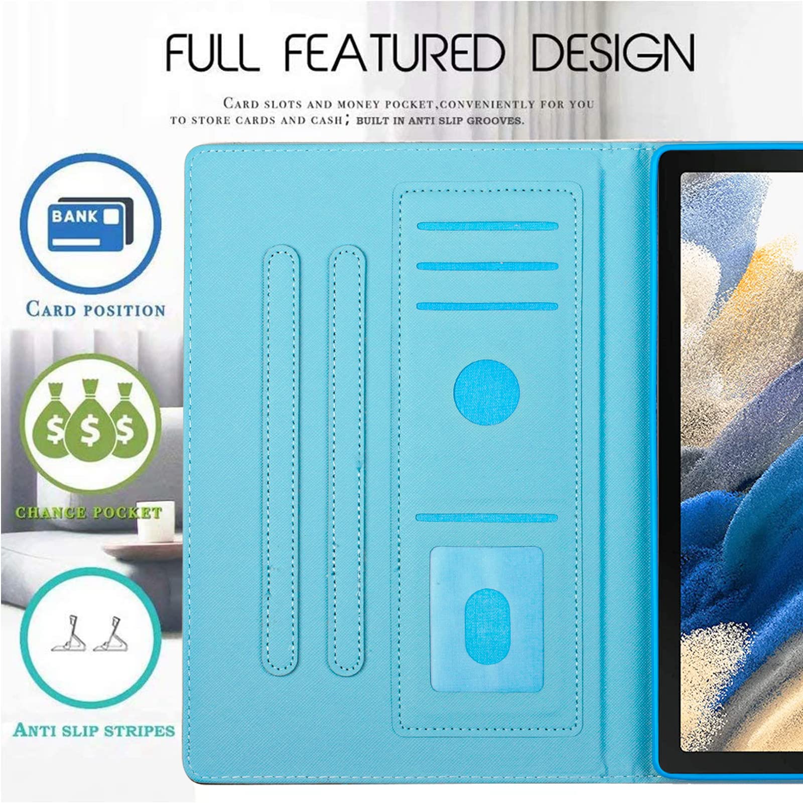MonsDirect Case for 2022 Samsung Galaxy Tab A8 10.5 Inch, PU Leather Case with Stand, Smart Auto Sleep Wake Cover with Pen Holder for 10.5" Galaxy Tab A8 [SM-X200/X205/X207], Blue Forest