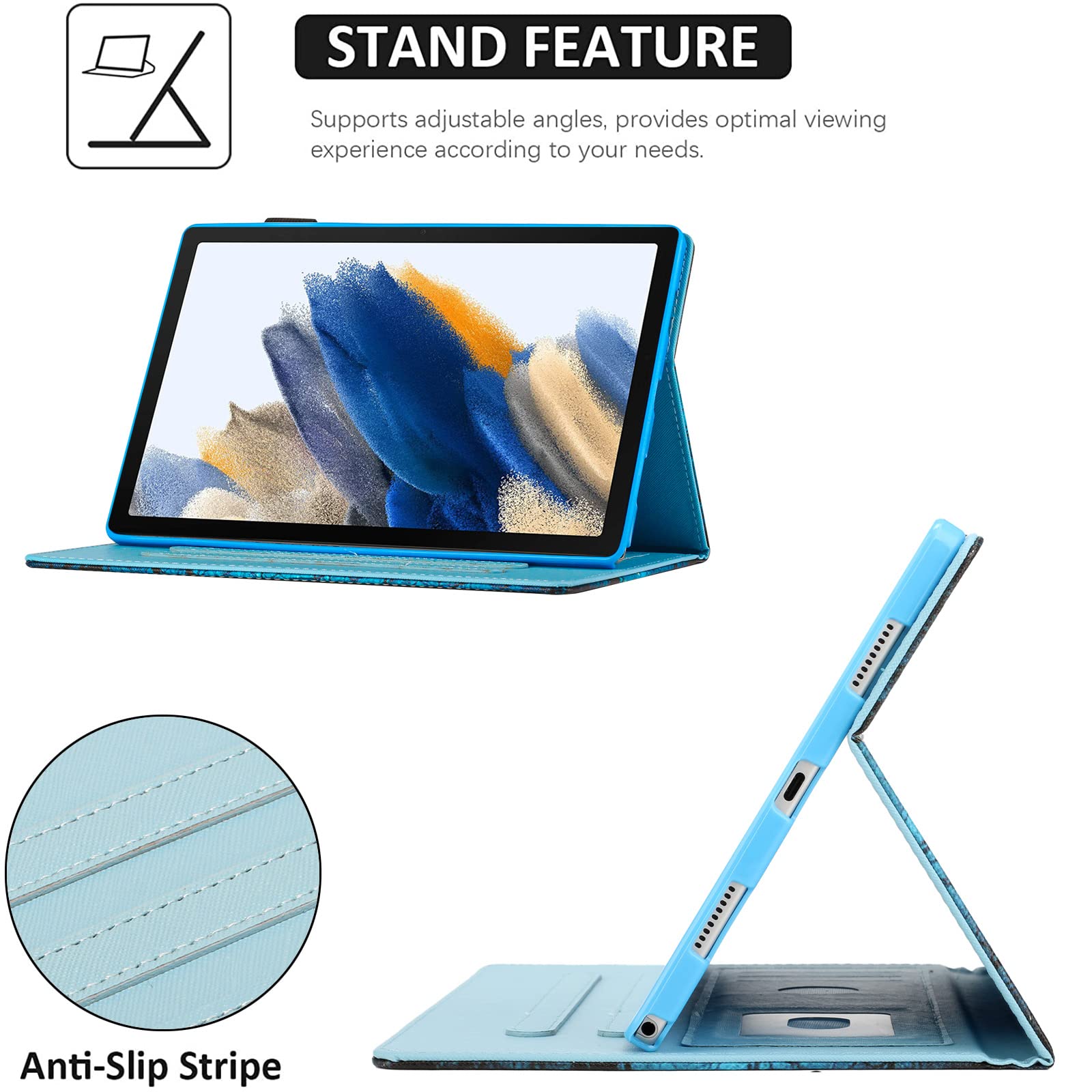 MonsDirect Case for 2022 Samsung Galaxy Tab A8 10.5 Inch, PU Leather Case with Stand, Smart Auto Sleep Wake Cover with Pen Holder for 10.5" Galaxy Tab A8 [SM-X200/X205/X207], Blue Forest