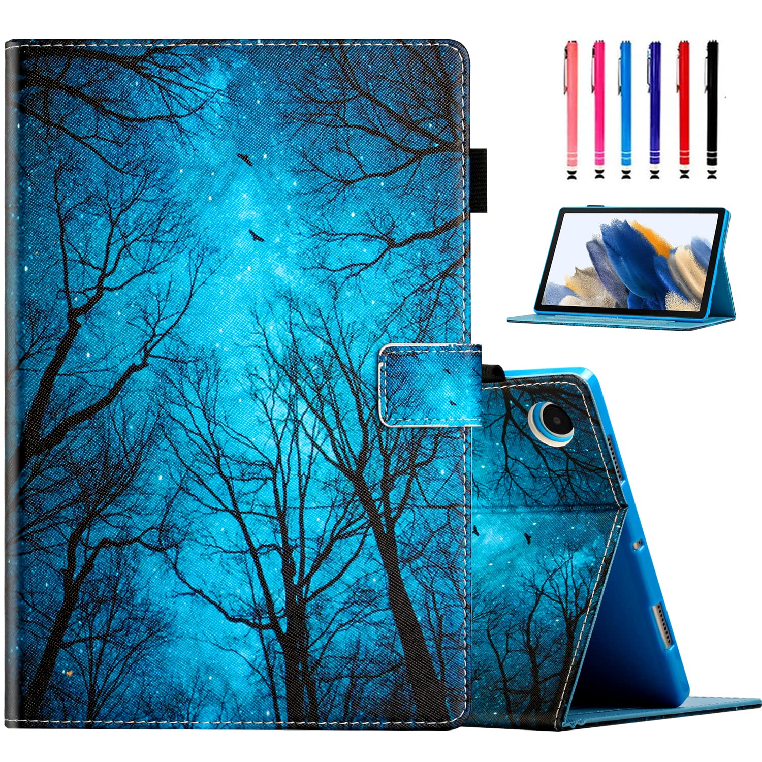 MonsDirect Case for 2022 Samsung Galaxy Tab A8 10.5 Inch, PU Leather Case with Stand, Smart Auto Sleep Wake Cover with Pen Holder for 10.5" Galaxy Tab A8 [SM-X200/X205/X207], Blue Forest
