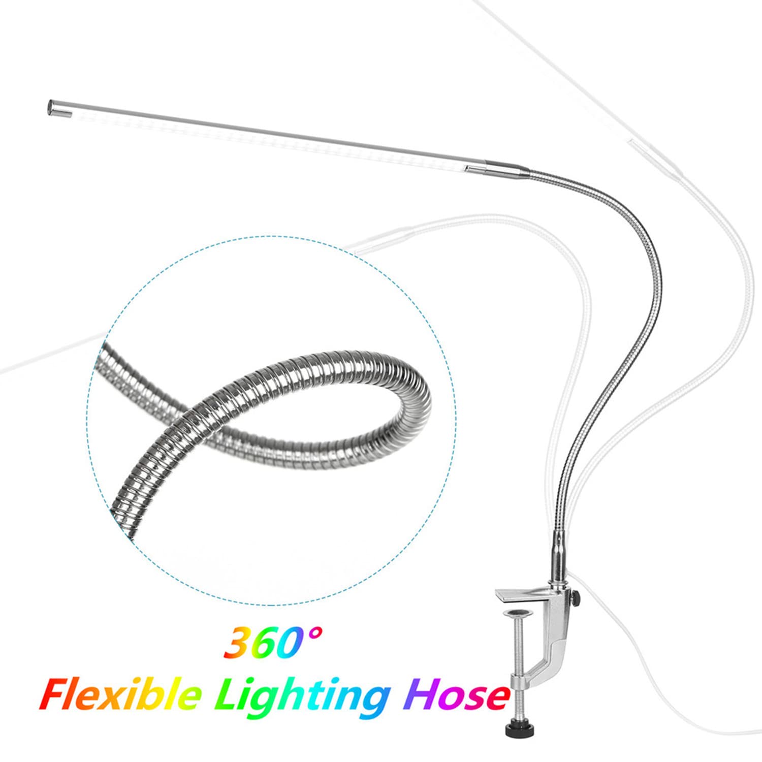 lishumei LED Desk Lamp with Clamp, 3 Modes 10 Brightness 360° Rotation Eye-Caring Reading Light, Long Flexible Gooseneck, Architect Task Lamp, USB Clamp Light for Home Office Manicure Reading