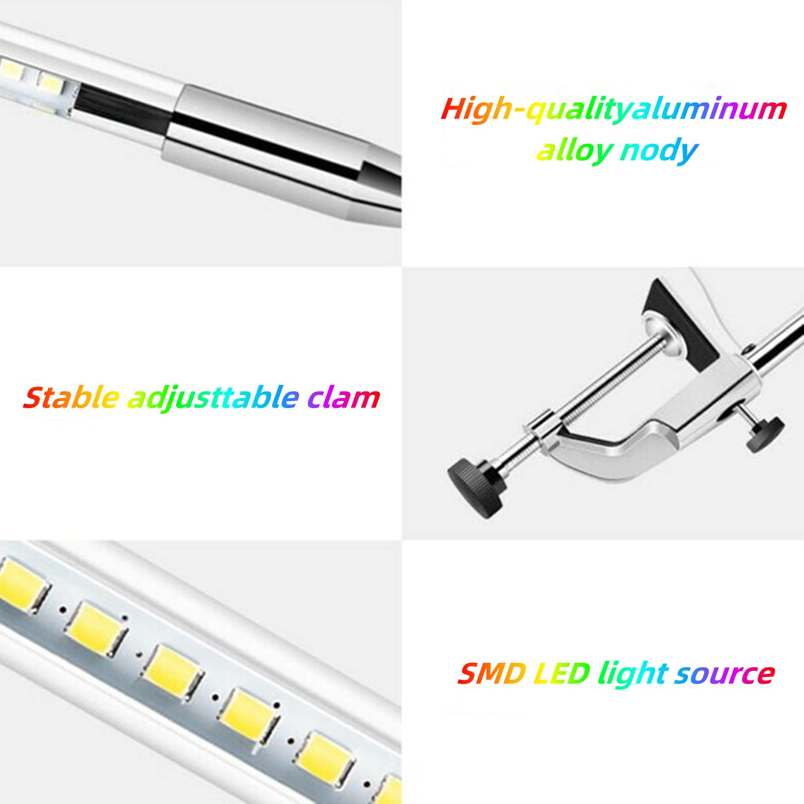 lishumei LED Desk Lamp with Clamp, 3 Modes 10 Brightness 360° Rotation Eye-Caring Reading Light, Long Flexible Gooseneck, Architect Task Lamp, USB Clamp Light for Home Office Manicure Reading