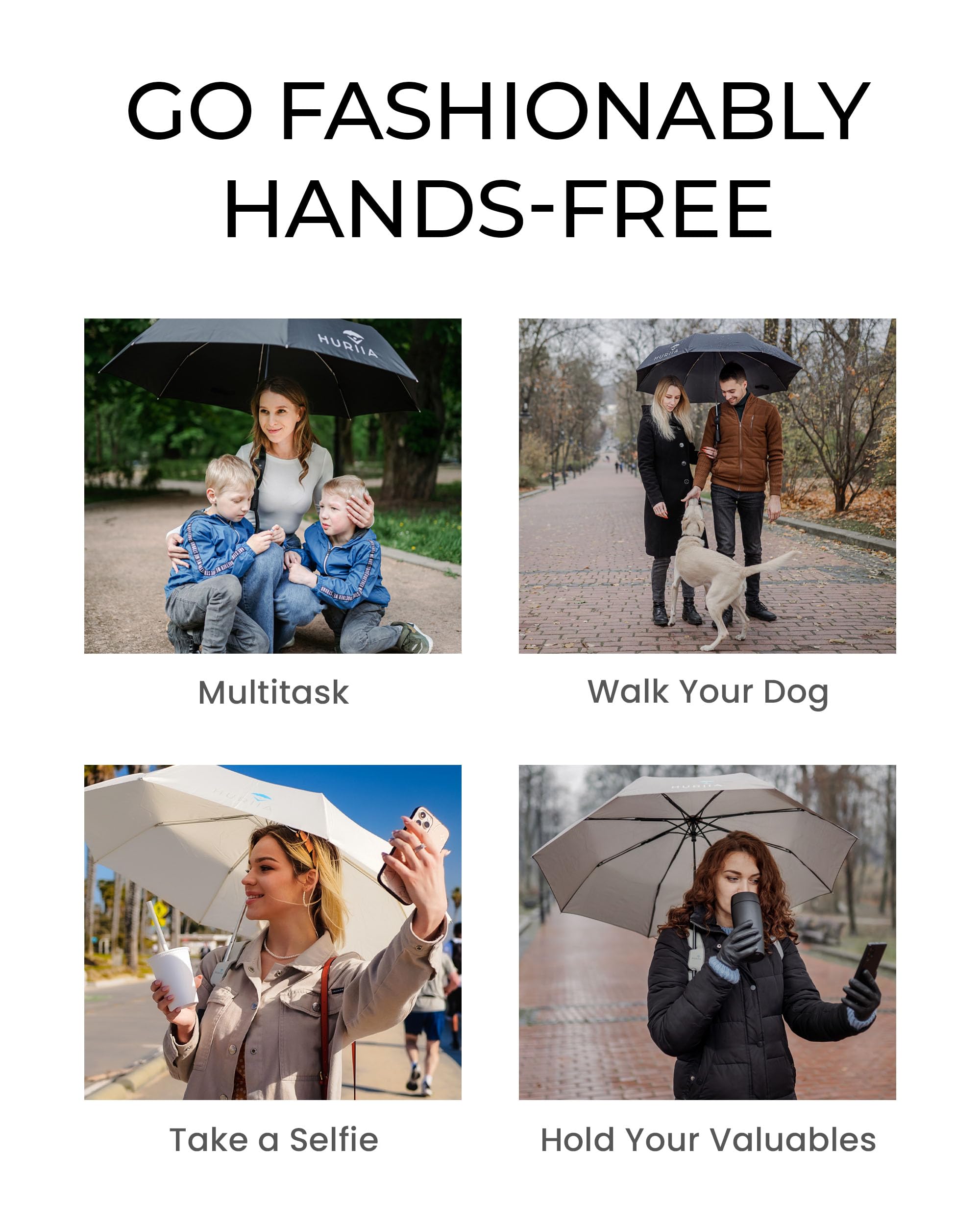 Huriia - Hands-Free Umbrella Holder, Wearable Portable Umbrella Strap, Fits Any 8-10mm Small Umbrella for Backpack Use, Essential Traveling Accessories for Daily Use