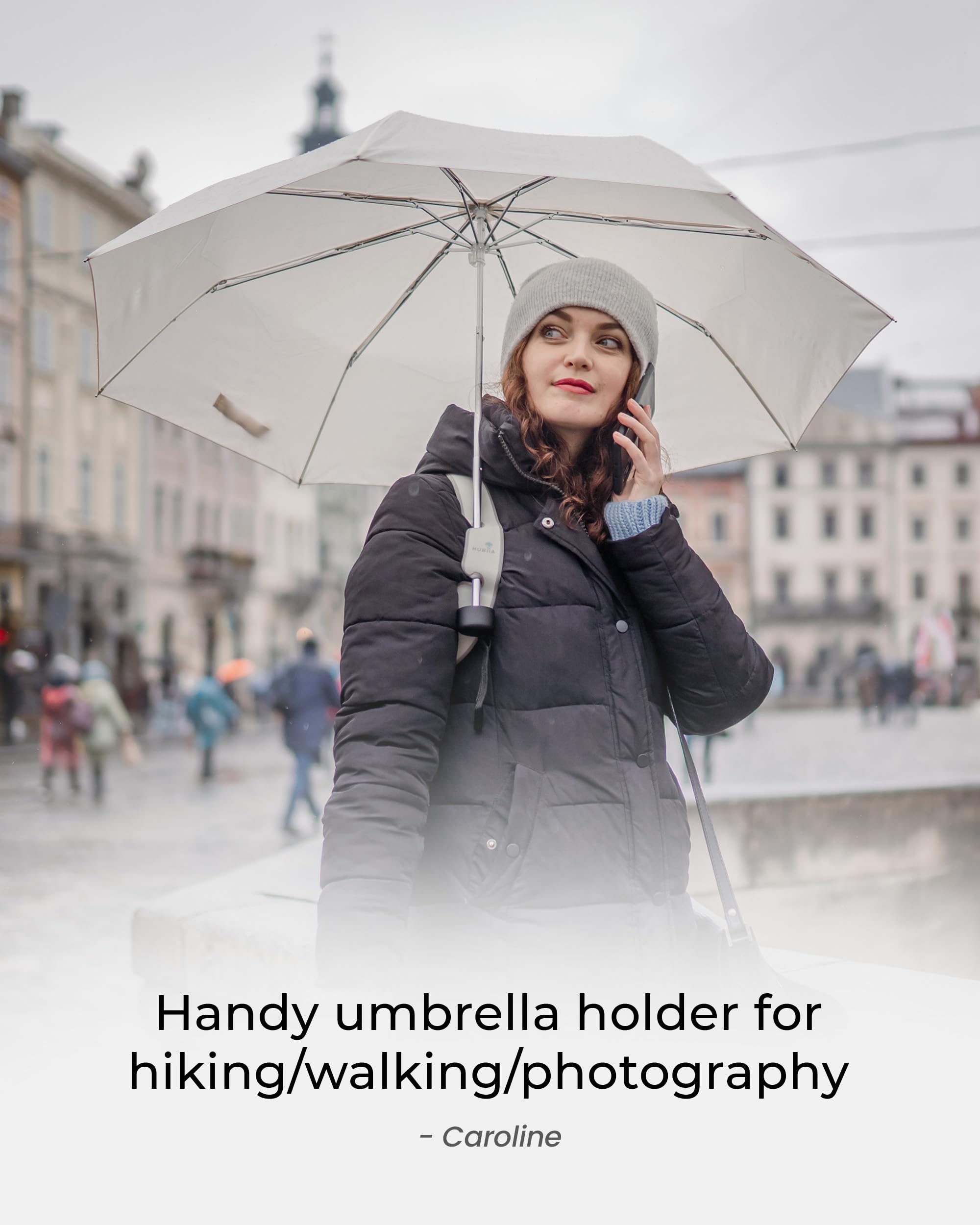 Huriia - Hands-Free Umbrella Holder, Wearable Portable Umbrella Strap, Fits Any 8-10mm Small Umbrella for Backpack Use, Essential Traveling Accessories for Daily Use