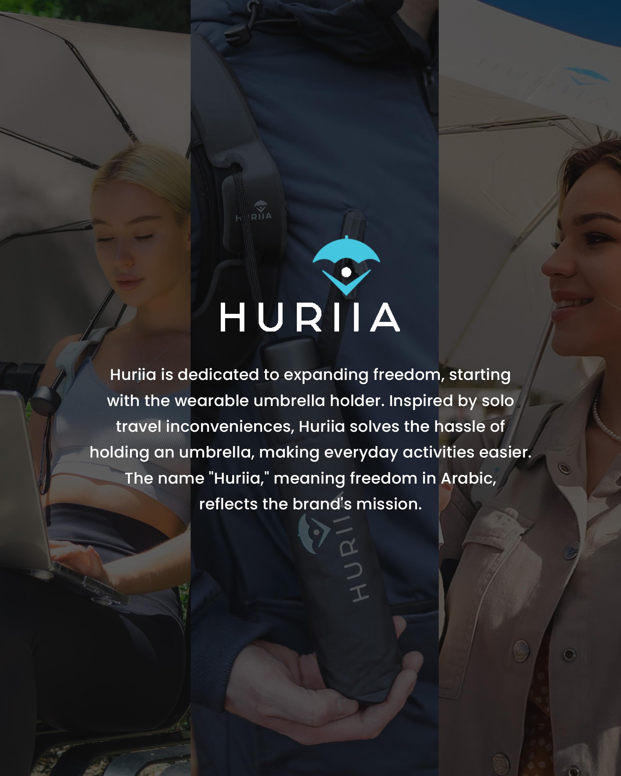 Huriia - Hands-Free Umbrella Holder, Wearable Portable Umbrella Strap, Fits Any 8-10mm Small Umbrella for Backpack Use, Essential Traveling Accessories for Daily Use