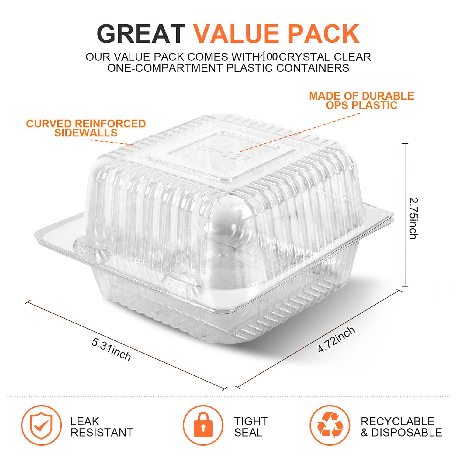 AQSXO 100 Pcs Clear Plastic Take out Containers,Disposable Clamshell Dessert Container with Lid, for Salads, Pasta, Sandwiches (5x4.7x2.8 in).