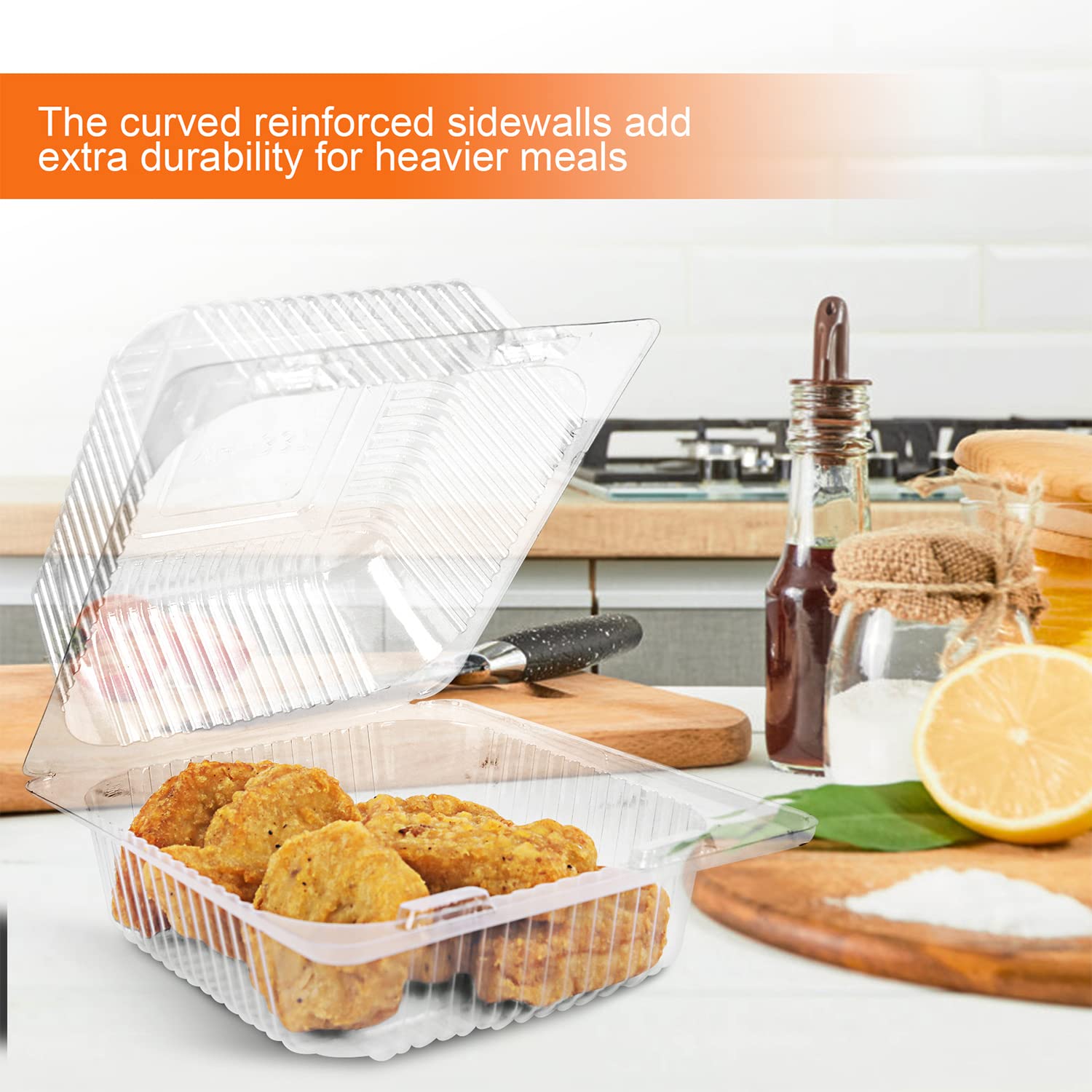 AQSXO 100 Pcs Clear Plastic Take out Containers,Disposable Clamshell Dessert Container with Lid, for Salads, Pasta, Sandwiches (5x4.7x2.8 in).