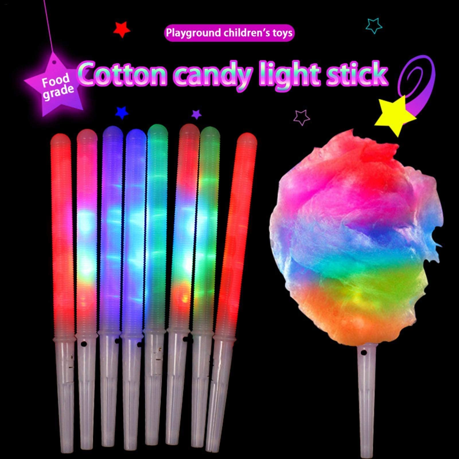 12pcs Cotton Candy Cones - Flashing Glow Sticks - LED Glowing Cotton Candy Sticks for All Type Cotton Candy Machine - Safety Food Grade Material Reusable Marshmallow Sticks