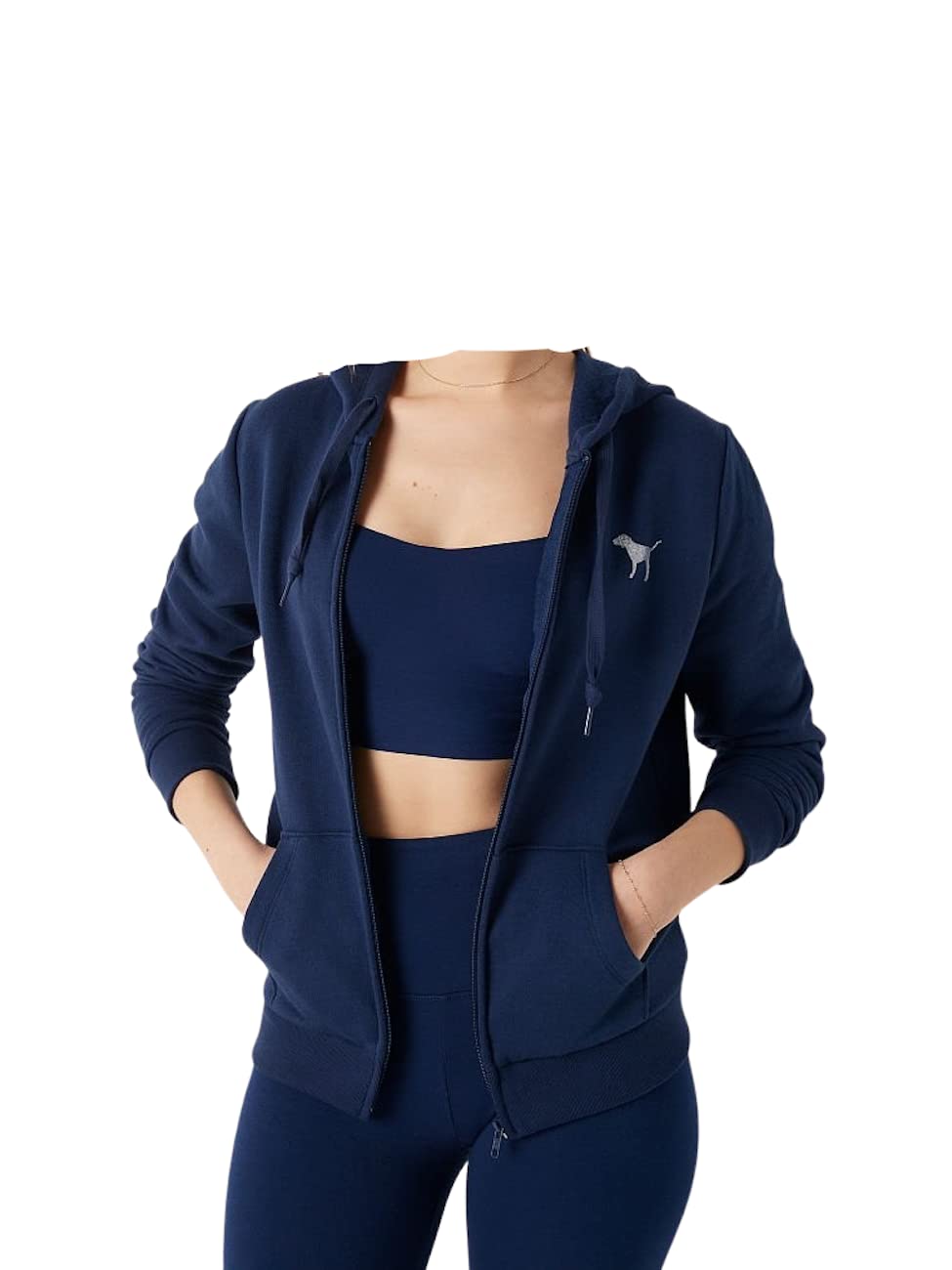 Victoria's Secret Pink Everyday Lounge Perfect Full Zip Hoodie Color Blue New (Small)
