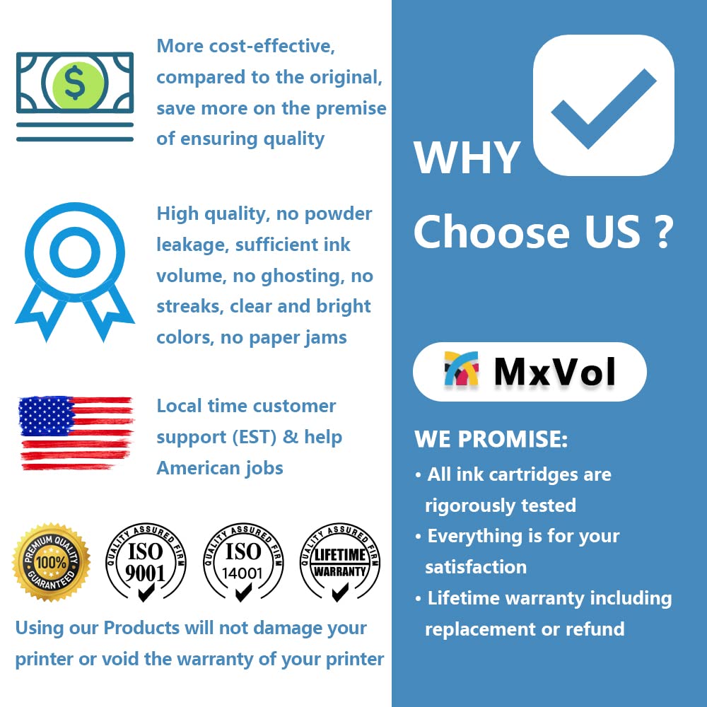 MxVol 206A Toner Cartridges 4 Pack【Pantented Chip】 Compatible Replacement for HP 206A 206X W2110A W2110X for Laserjet Pro MFP M283fdw M283cdw M255dw M282nw M283 M255 M282 Series Printer Ink (4 Pack)