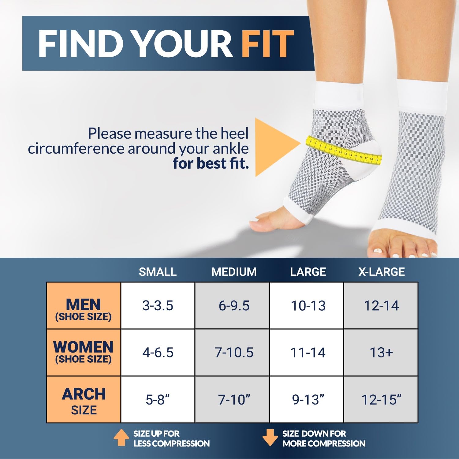 THEODORE MAGNUS Ankle Compression Sleeve - Plantar Fasciitis Braces with Foot Arch Support - Open Toe Compression Socks For Heel Spurs, Foot Swelling, Fatigue & Sprain - CS1-White-L
