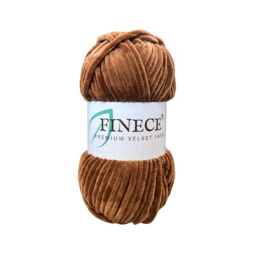 FINECE Soft Velvet Yarn Chenille Yarn for Crocheting Baby Blanket Yarn for Knitting 100 gr (132 yds) Fancy Yarn for Crochet Weaving Craft Amigurumi Yarn (1 Skein, 2050-Brown)