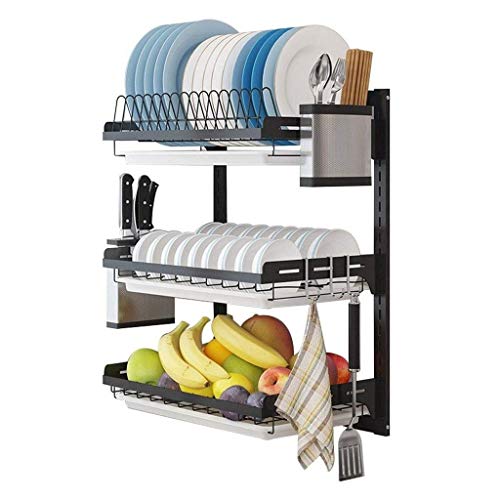 FEHUN Sinks,Stainless Steel Kitchen 3-Layer Wall-Mounted Drain Rack,with Drip Tray/Hanging Chopstick Rest