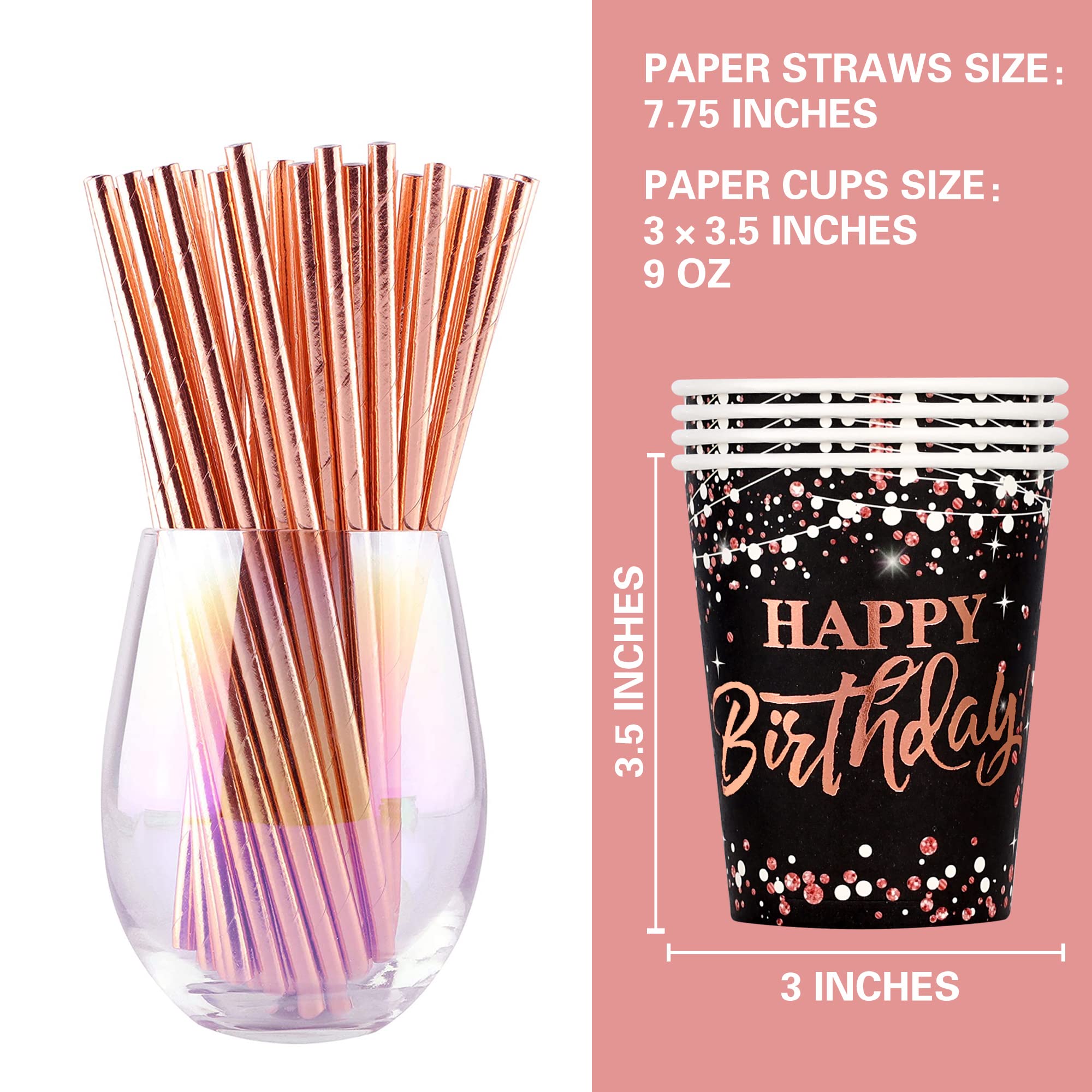 happy birthday decorations plates for women - (Total 121pcs) rose gold plates and napkins party supplies, Cups, Straws, tablecloth, Disposable Tableware for 24 Guests
