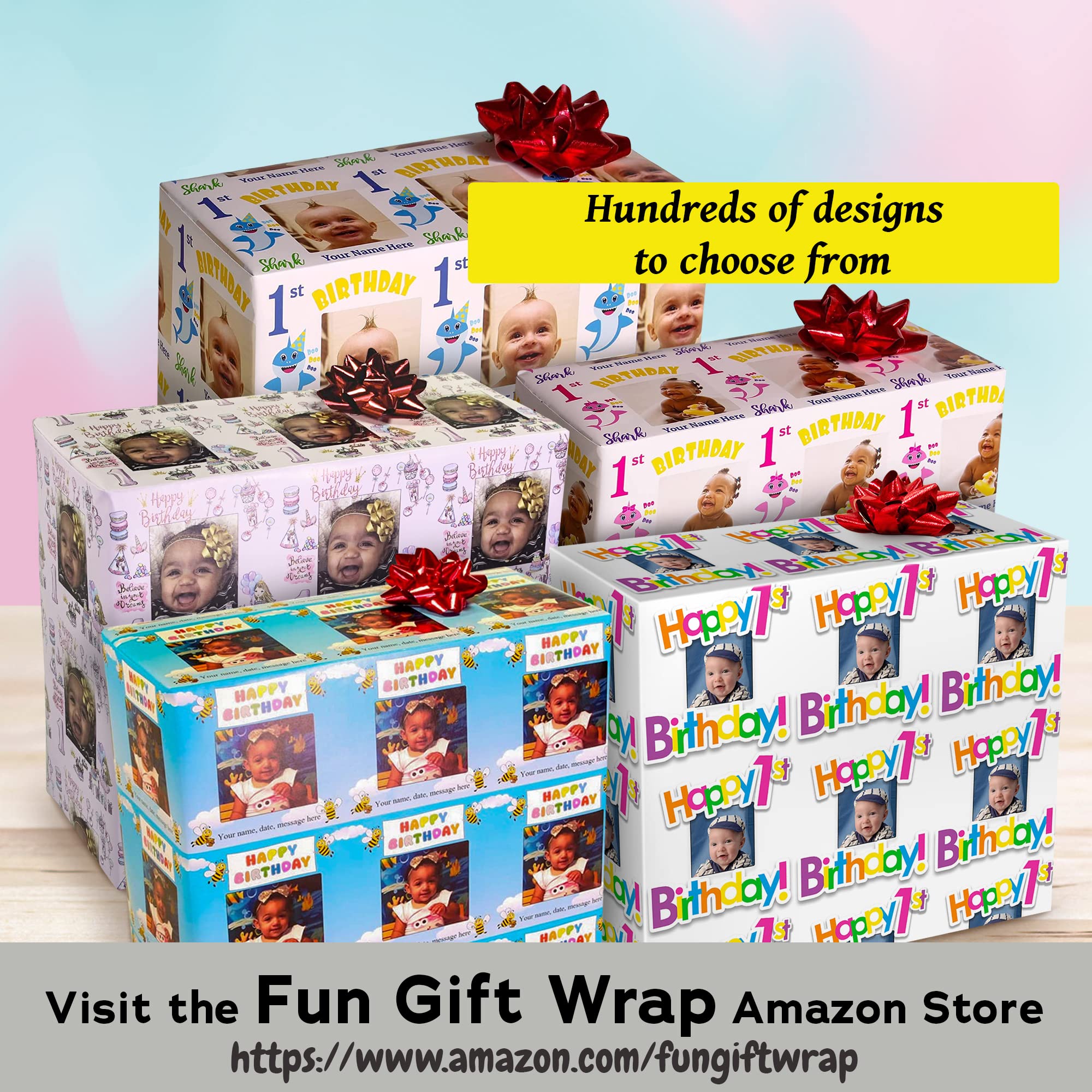 Fun Gift Wrap 1st Birthday Personalized Wrapping Paper - Customized With Your Photograph, Name, or Message, 4 Foot Roll, 30 Inch Wide-1st Birthday Princess