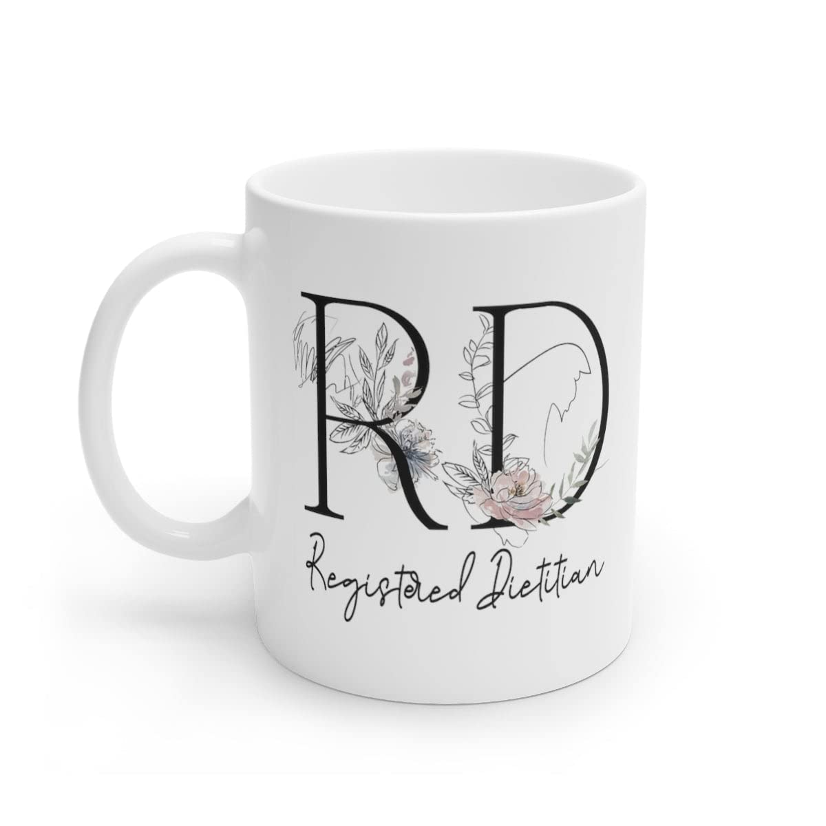 PaulDesignGifts Registered Dietitian Mug - Rd Gifts Alphabet Letter Monogram Flower Coffee Gift For Graduation Appreciation Cup Birthday Christmas 11oz, White