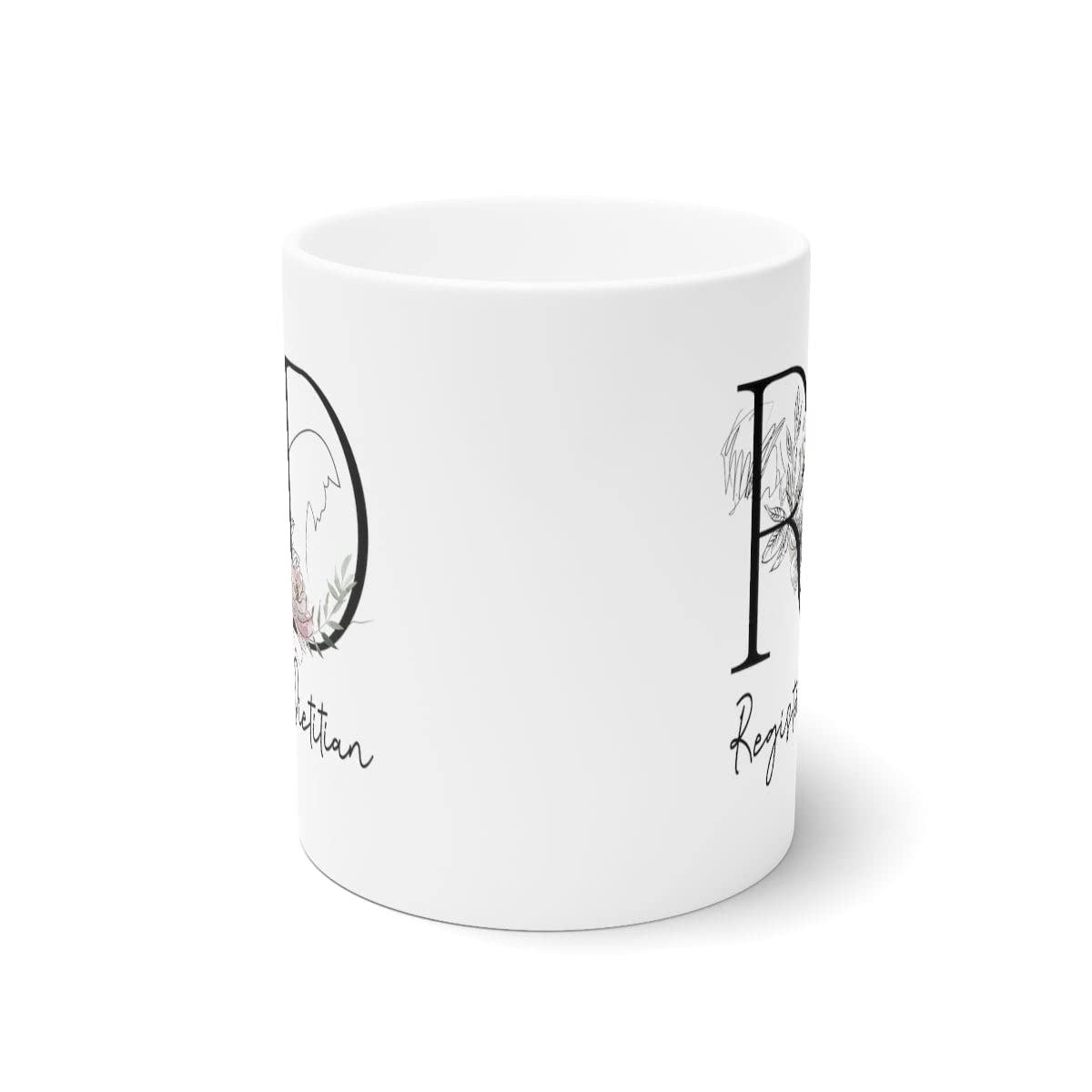 PaulDesignGifts Registered Dietitian Mug - Rd Gifts Alphabet Letter Monogram Flower Coffee Gift For Graduation Appreciation Cup Birthday Christmas 11oz, White
