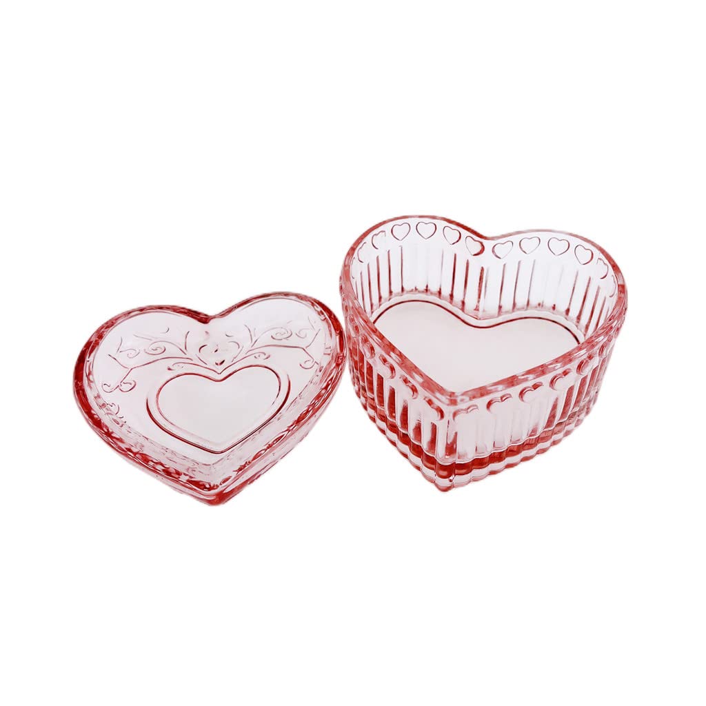 Aebor Glass Heart Shape Jewelry Box, Candy Box with Lid, Women's Small Covered Trinket Storage Organizer Box, Glass Treasure Chest Trinket Keepsake Gift Box for Women And Girls
